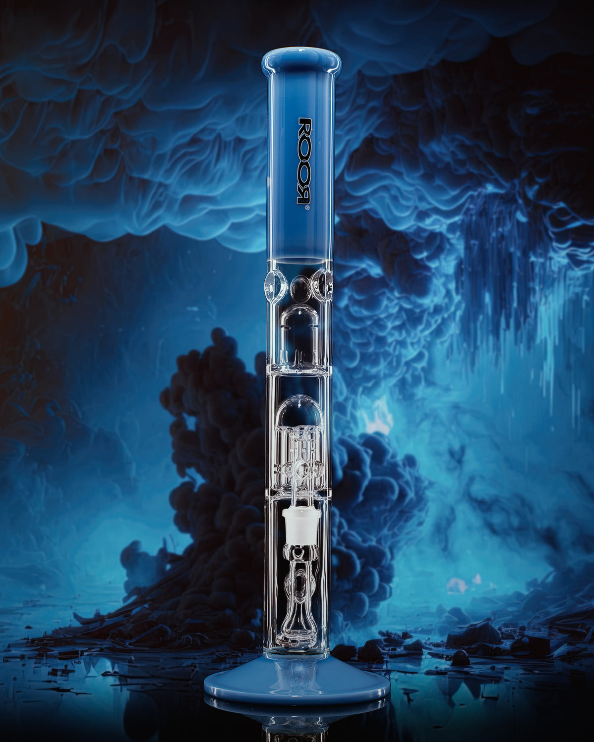 ROOR® Tech Fixed 18” Straight 50x5mm 10 Arm Tree Perc Full Milky Blue ...